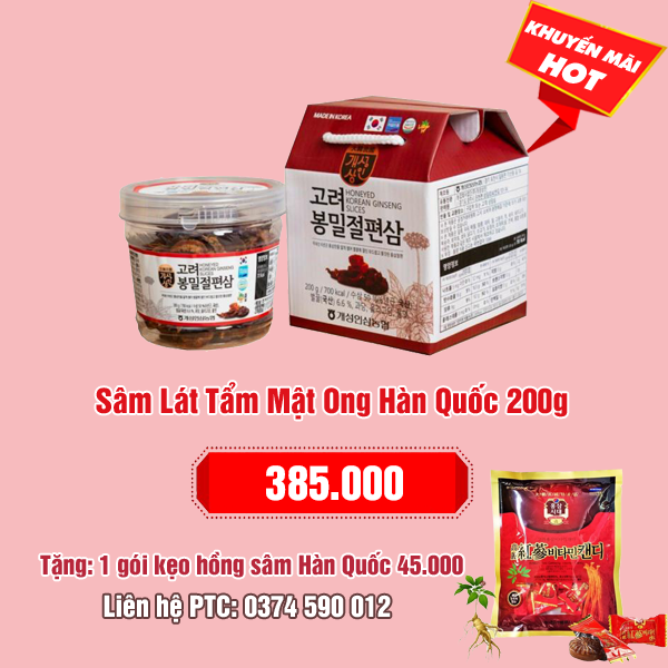 Sâm lát tẩm mật ong Hàn Quốc 200g 385.000 - Tặng 1 kẹo sâm Hàn Quốc 45.000