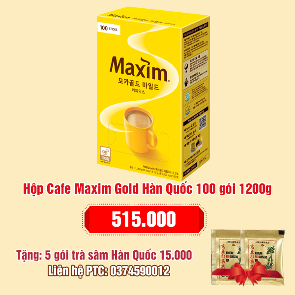 Hộp Cafe Maxim Gold Hàn Quốc 100 gói 1200g: 515.000 - Tặng 5 gói trà ...